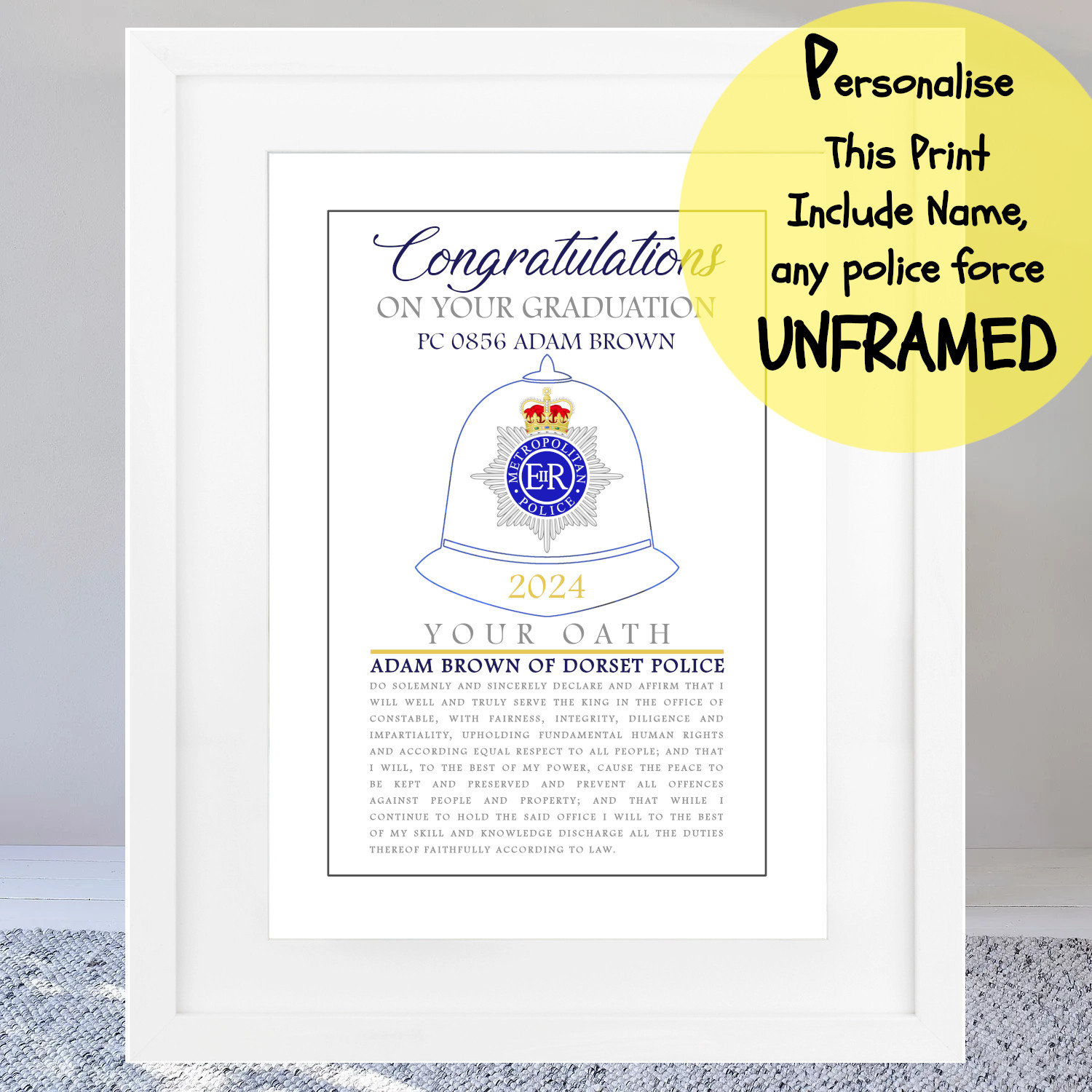 Art Print POLICE OFFICER Hat Detective Inspector Constable Graduation ...