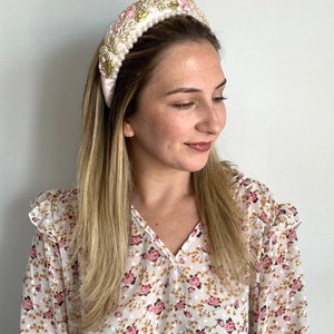 Embroidered Floral Padded Headband With Pearls Pearl Headband Raised ...