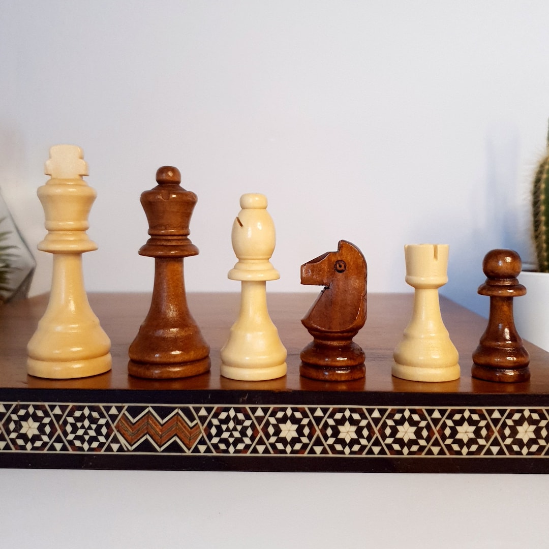 Handcrafted Wooden Chess Pieces: Set of 32 Wooden Brown and Cream - Etsy