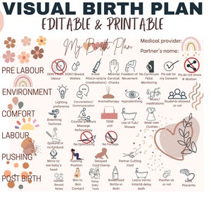 VISUAL BIRTH PLAN, Editable & Printable Natural Birth Preference Canva ...
