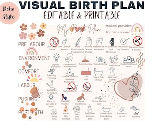 VISUAL BIRTH PLAN, Editable & Printable Natural Birth Preference Canva ...