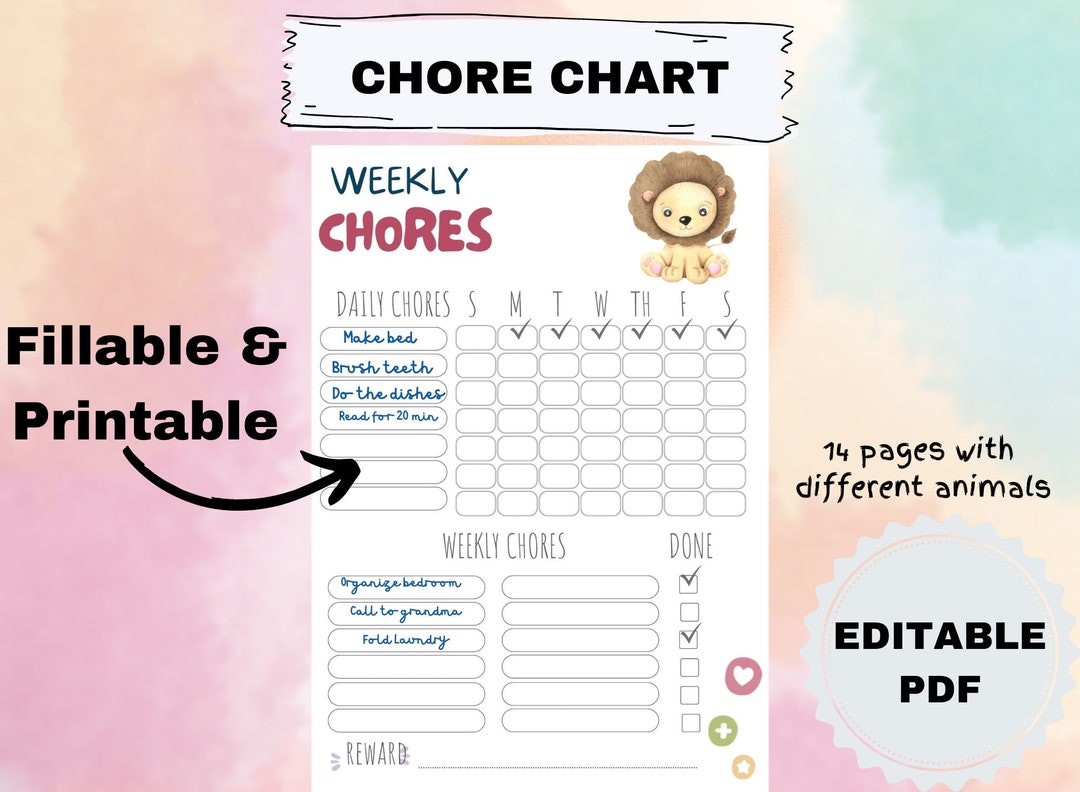 Chore Chart for Kids Printable Editable Daily & Weekly Chore Checklist ...