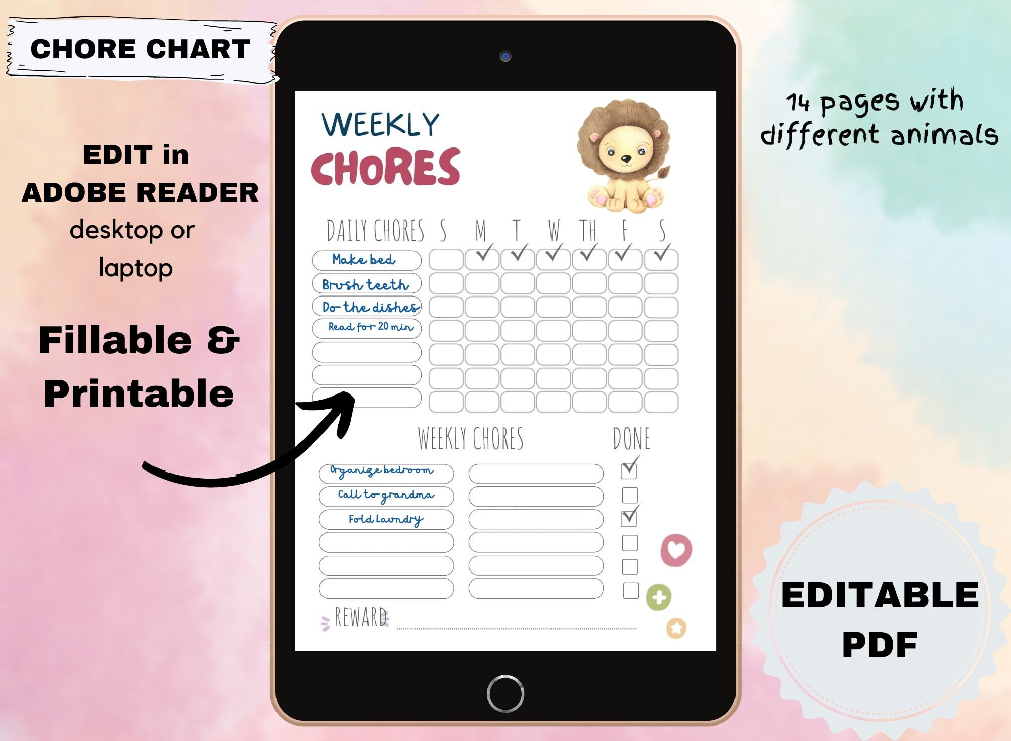 Chore Chart for Kids Printable Editable Daily & Weekly Chore Checklist ...