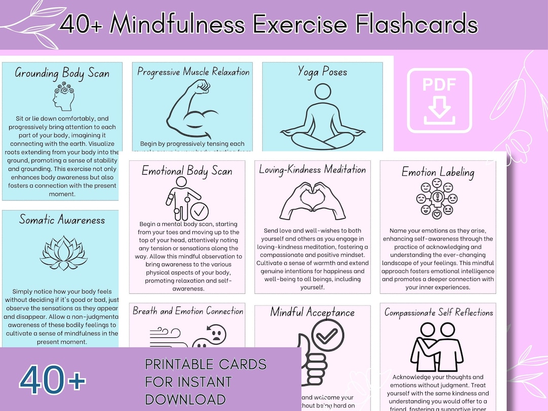 Breathing Cards, Mindfulness Exercise, Flashcards, Mental Wellness ...