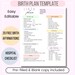 VISUAL BIRTH PLAN, Editable & Printable Natural Birth Preference Canva ...