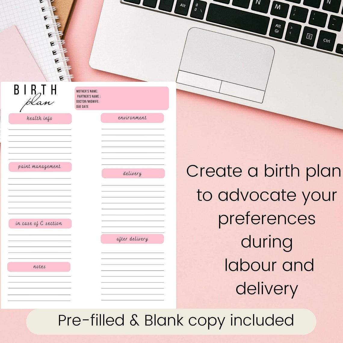 Editable Visual Birth Plan Template: Hospital Checklist, Affirmations ...
