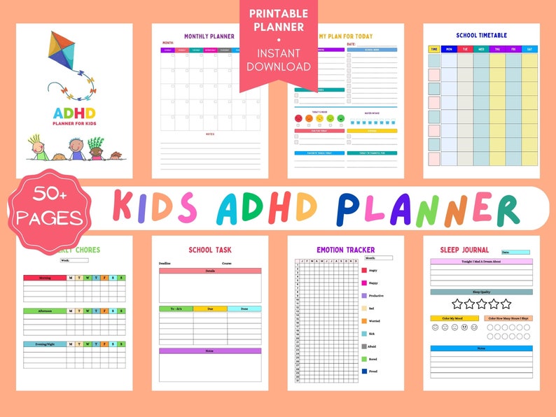 Printable ADHD Planner for Kids, ADHD Planner Student, School Checklist ...