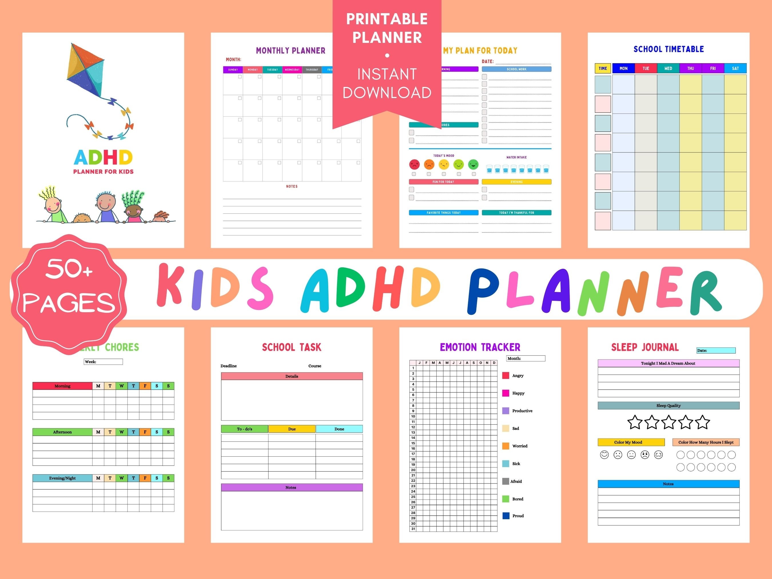 Printable ADHD Planner for Kids, ADHD Planner Student, School Checklist ...