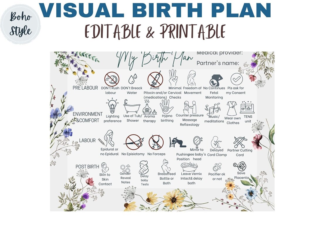 VISUAL BIRTH PLAN birth Plan Printablenatural Birth - Etsy