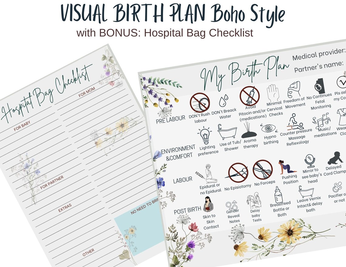 VISUAL BIRTH PLAN ,birth Plan Printable,natural Birth Preference Canva ...