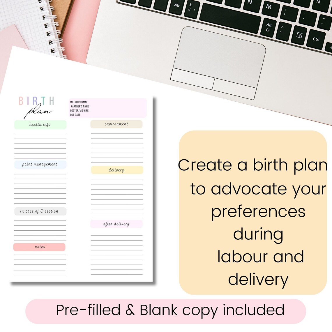 VISUAL BIRTH PLAN, Editable & Printable Natural Birth Preference Canva ...