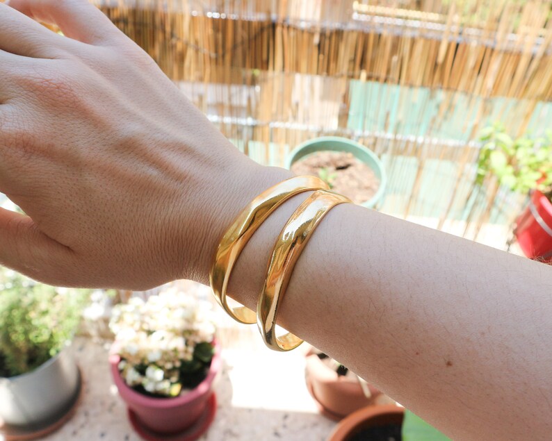 Gold Thick HAMMERED Cuff Stacking Wristband Bracelet Stack - Etsy