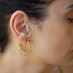 Gold Ball Hoop Earrings Large Gold Stainless Steel Hoops - Etsy