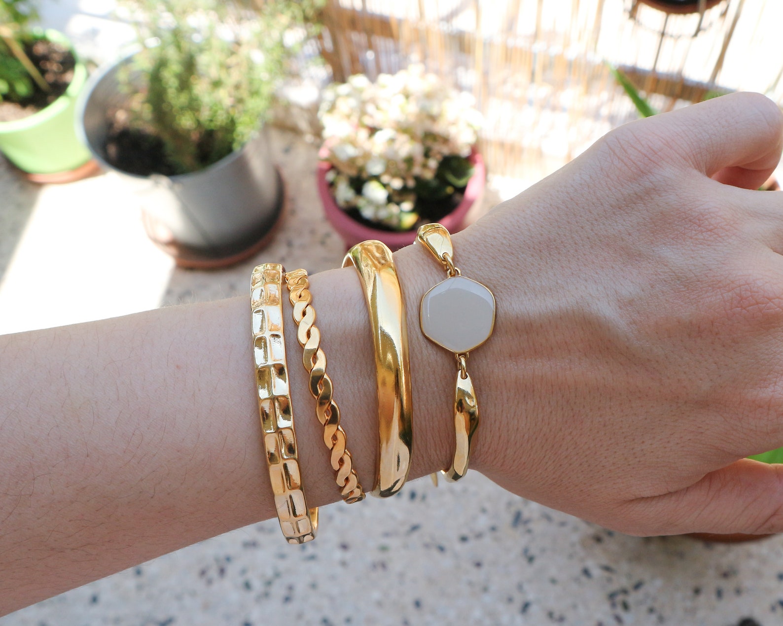 Gold Thick HAMMERED Cuff Stacking Wristband Bracelet Stack - Etsy