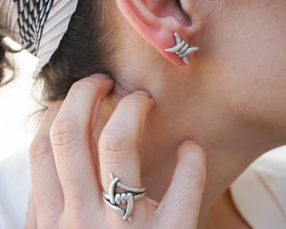 Silver Barbed Wire Stud Earrings Razor Wire Earrings Edgy Rock Dainty Earring Wire Mesh Barb Wire Heavy Metal Earrings Gift for Her Studs Etsy Ireland