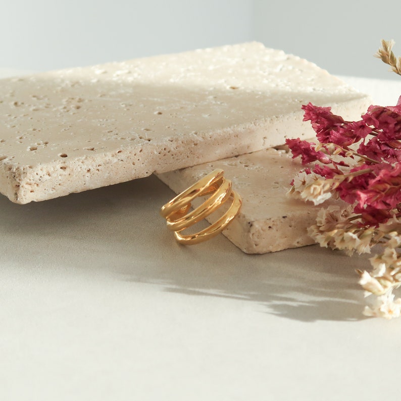 24K Gold Plated Long Parallel 2 or 3 LINES Ring Dainty Boho - Etsy