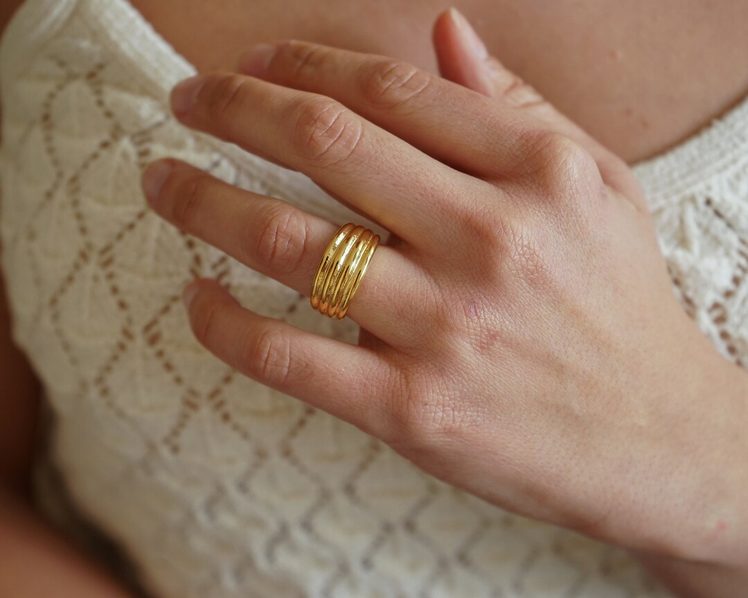 Dainty Gold Braided Soft Dome Ring, Chunky Croissant Ring, Twisted Braid Dome Ring Organic Shape ...
