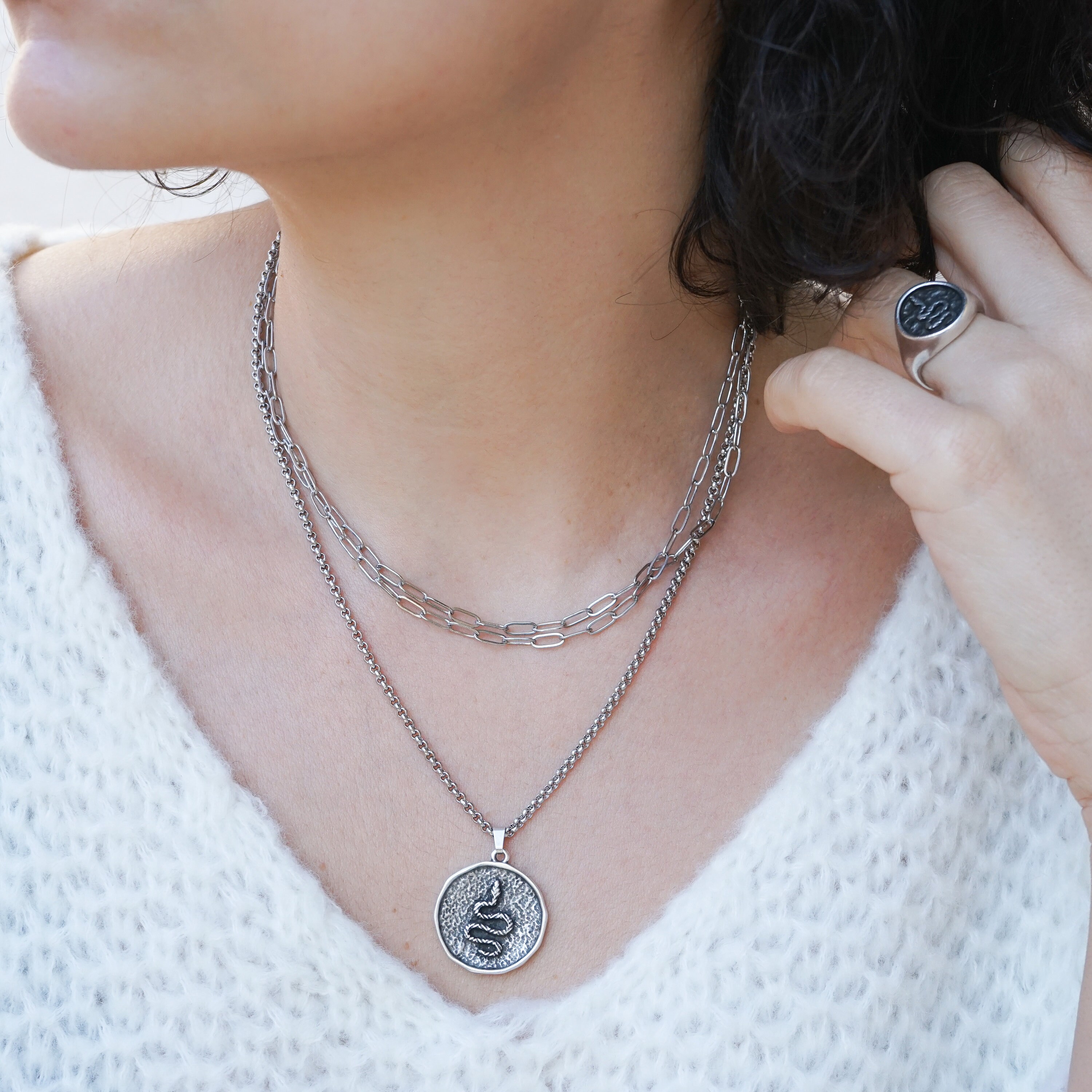 Delicate Silver Flat Oval Long Chain Necklace Adjustable - Etsy