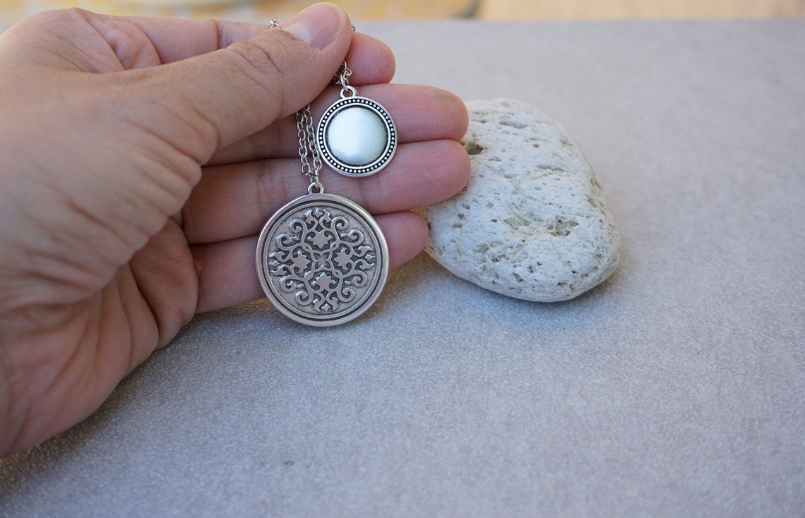 SET of 2 Silver Coin pendant necklaces Bohemian boho coin | Etsy