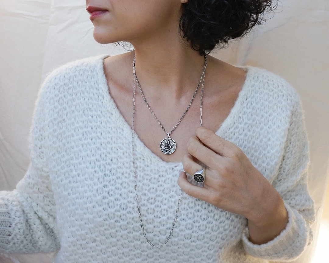 Delicate Silver Flat Oval Long Chain Necklace, Adjustable Chain ...