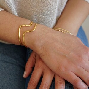 Gold Wave Cuff, Stacking Wristband Bracelet Boho Delicate Minimal Free ...