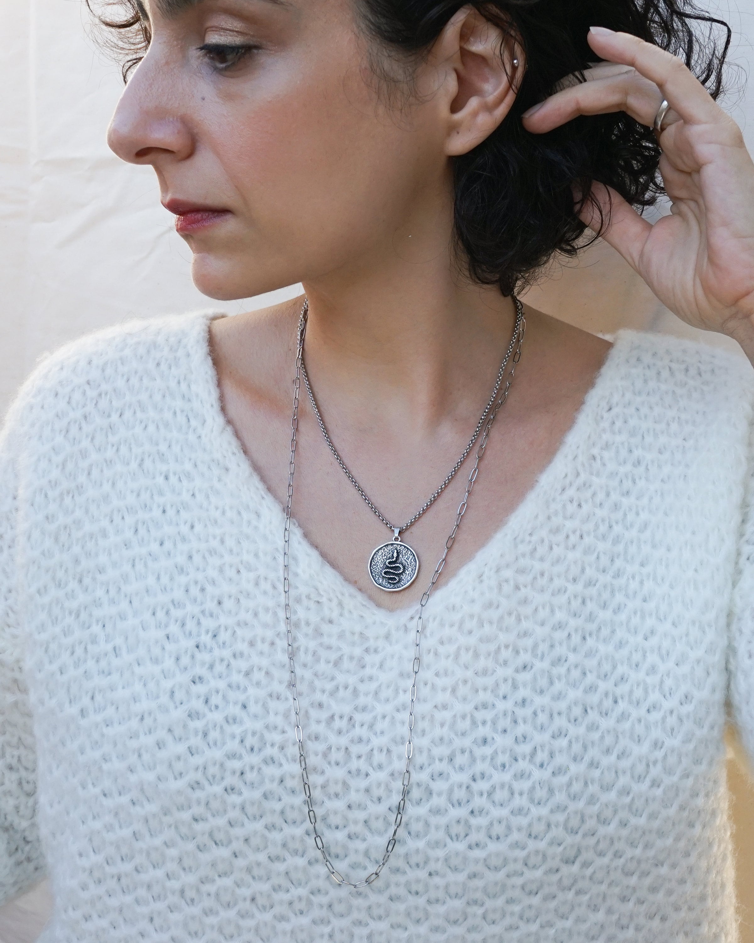 Delicate Silver Flat Oval Long Chain Necklace Adjustable - Etsy