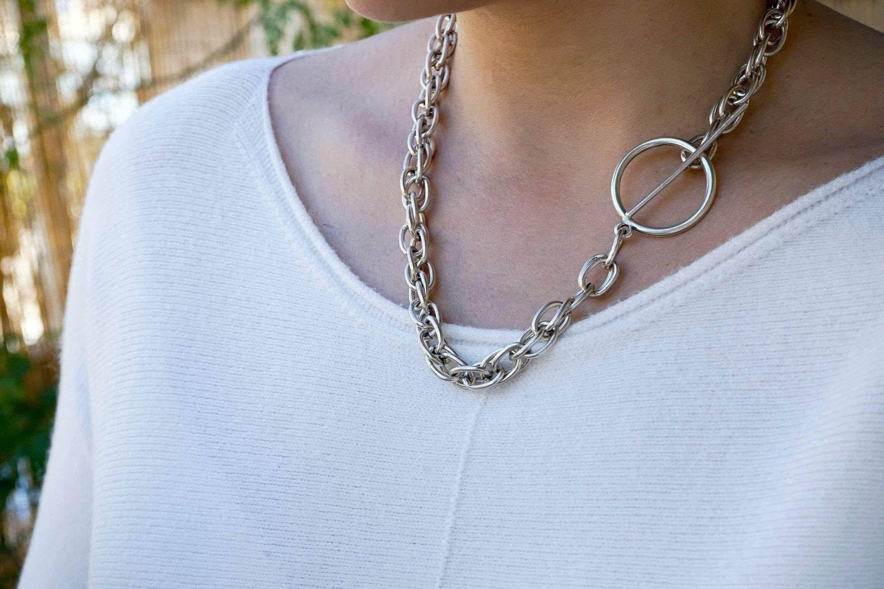 Boho Chic Large Silver T Bar Chunky Chain Necklace, T-clasp Necklace ...
