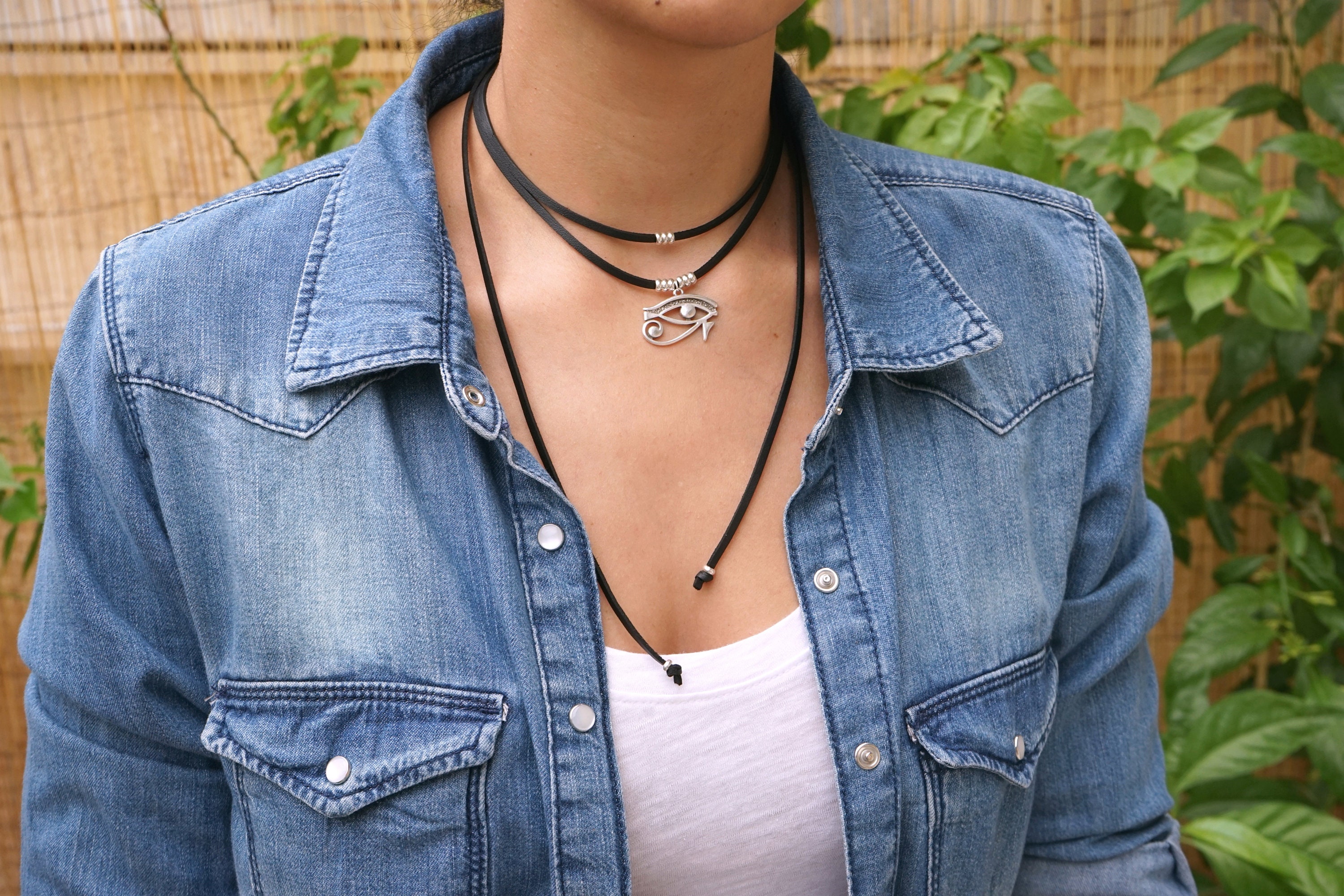 Silver Eye of Horus black Choker Tie Up Bolo Wrap Necklace | Etsy