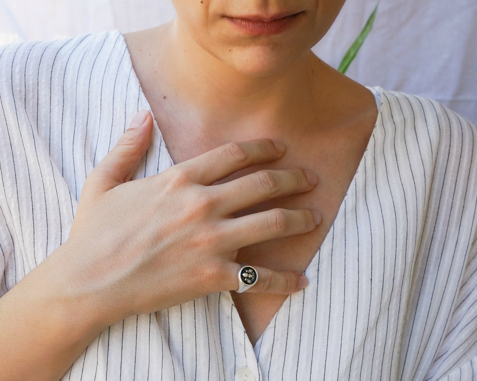 Silver BEE STAMP signet ring Boho simple chevalier ring | Etsy