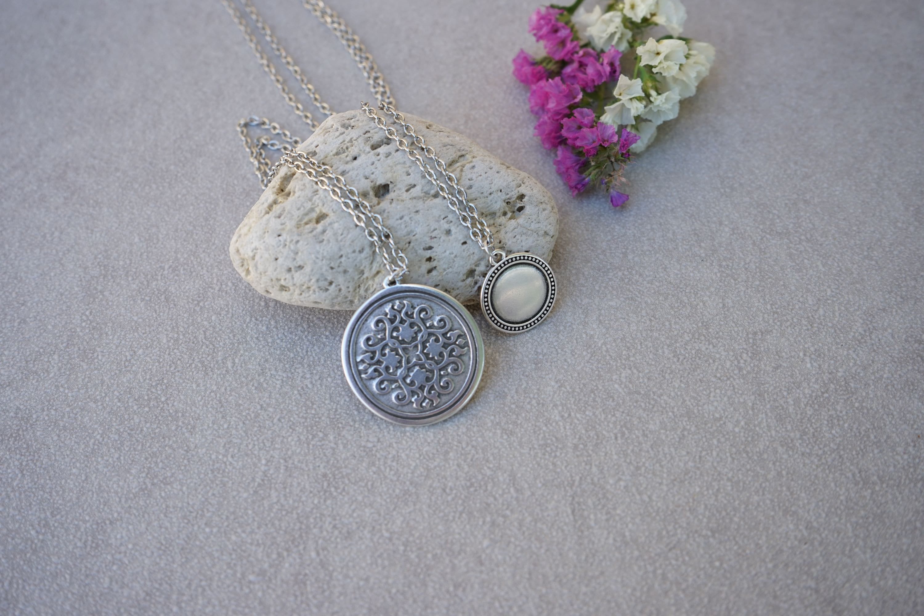 SET of 2 Silver Coin pendant necklaces Bohemian boho coin | Etsy