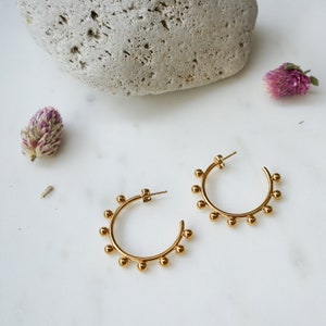 Gold Ball Hoop Earrings Large Gold Stainless Steel Hoops - Etsy