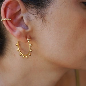 Gold Ball Hoop Earrings, Large Gold Stainless Steel Hoops, Lightweight ...