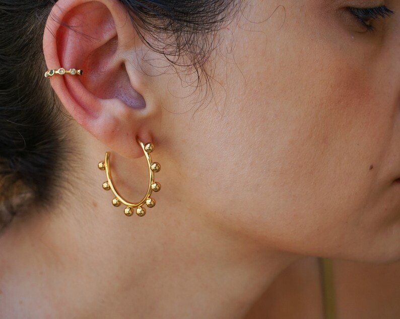 Gold Ball Hoop Earrings Large Gold Stainless Steel Hoops | Etsy
