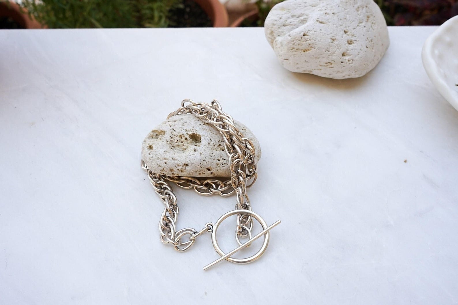Boho Chic Large Silver T Bar Chunky Chain Necklace, T-clasp Necklace ...