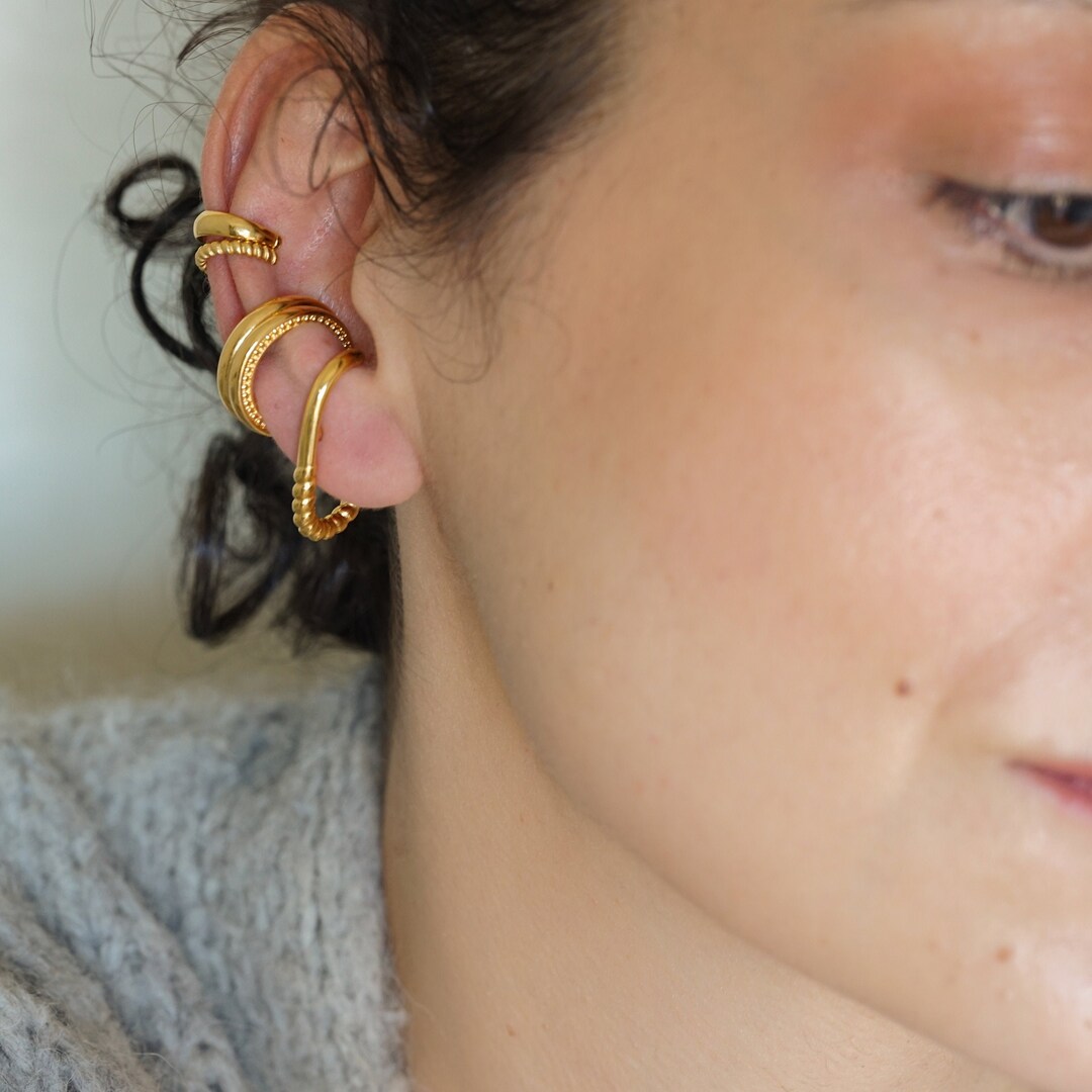 Single Gold Plated Large EAR CUFF Open Hoop No Piercing Non - Etsy