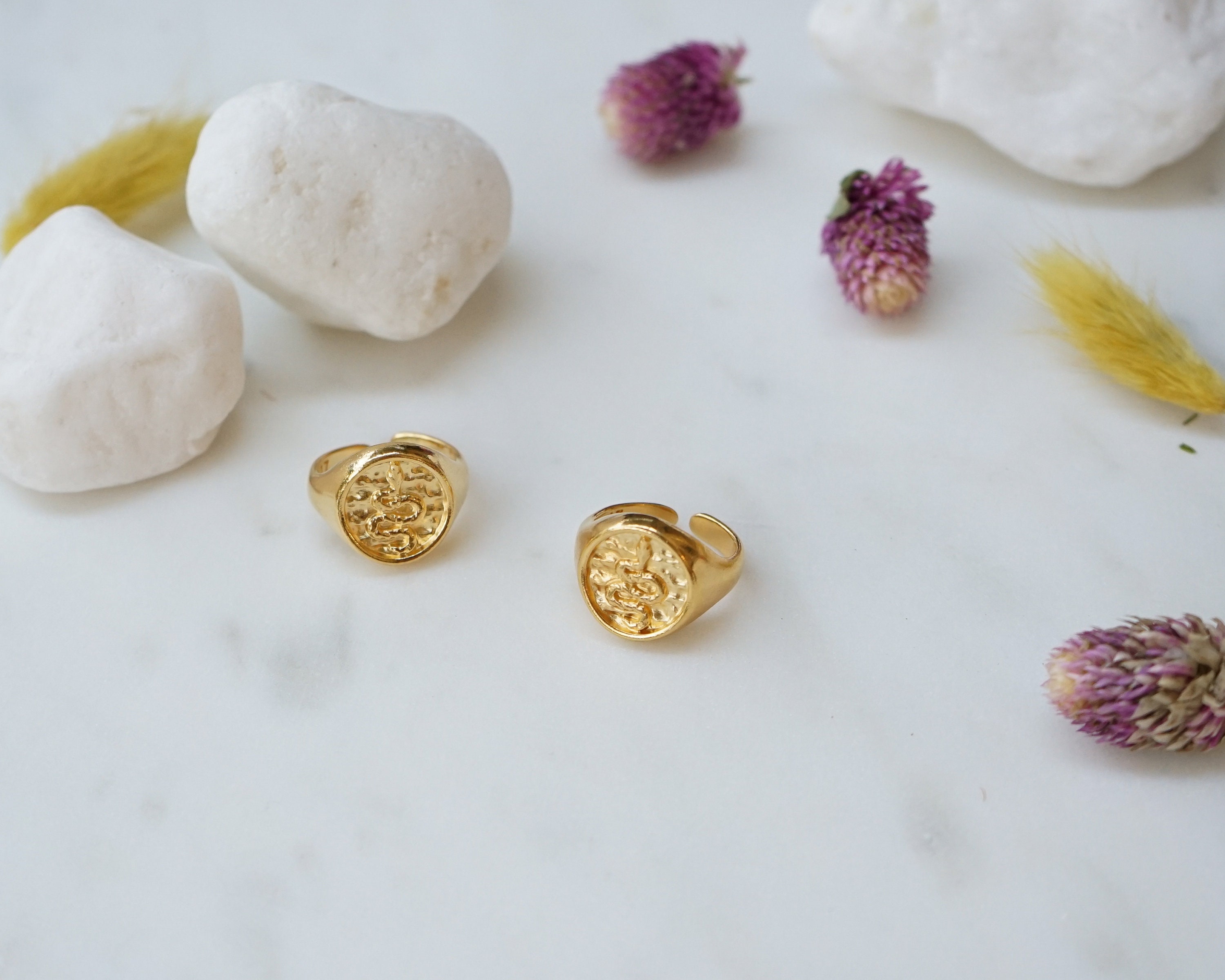 Gold SNAKE STAMP signet ring Boho simple chevalier ring | Etsy