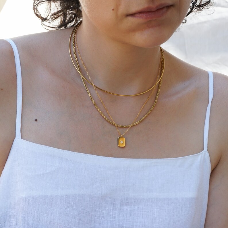 Gold Rectangle/teardrop Pendant Wt Zircon Necklace 24K Gold - Etsy