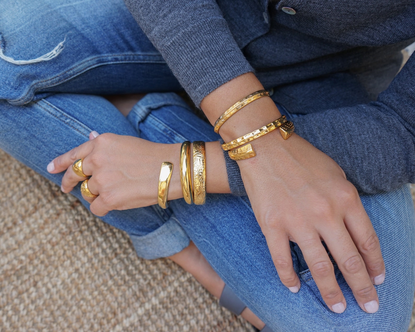 Antique Gold HAMMERED Cuff Stacking Wristband Bracelet Stack - Etsy