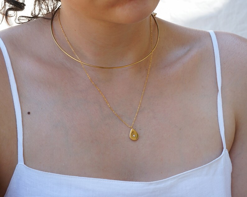 Gold Rectangle/teardrop Pendant Wt Zircon Necklace 24K Gold - Etsy