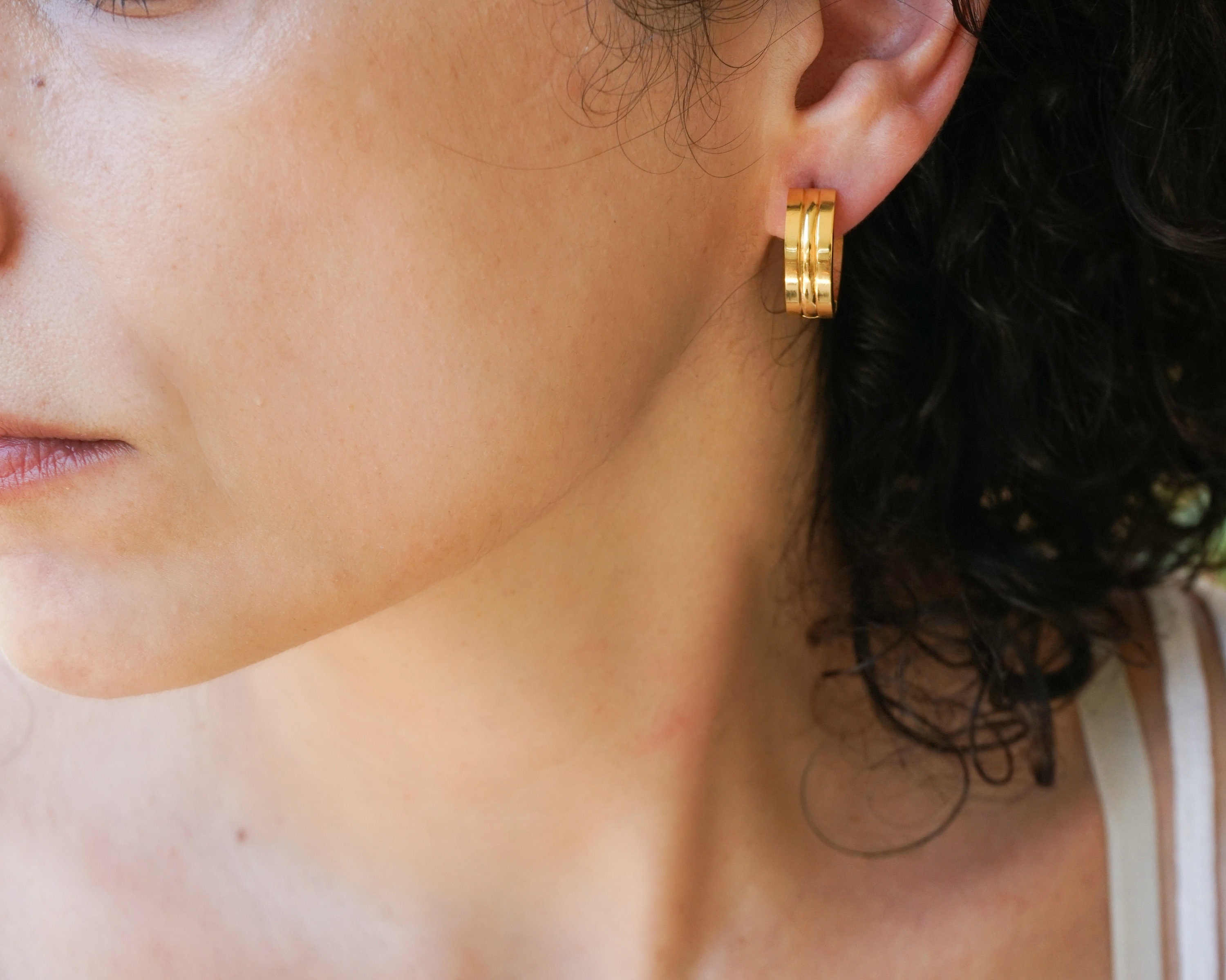 Classic Gold Thick Hoop Earrings Embossed Gold Hoops | Etsy