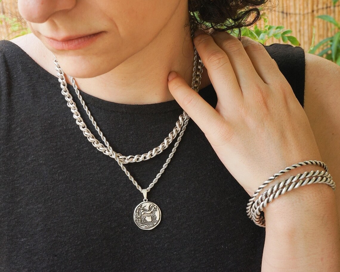 Silver Antique Ancient Stamp Motif Pendant Wt Twist Belcher Chain ...