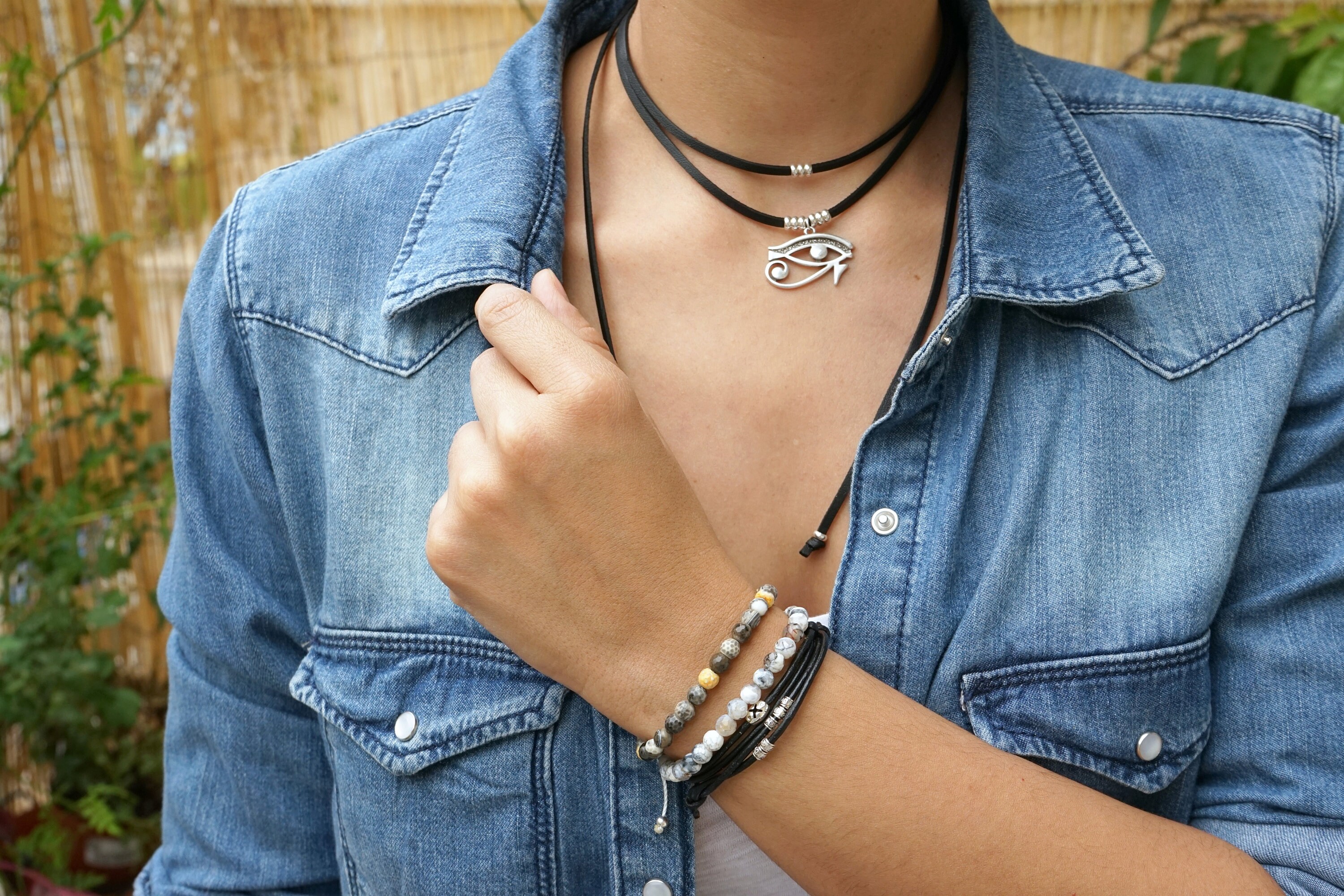 Silver Eye of Horus black Choker Tie Up Bolo Wrap Necklace | Etsy