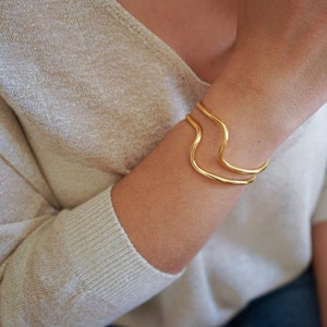 Gold Wave Cuff, Stacking Wristband Bracelet Boho Delicate Minimal Free ...