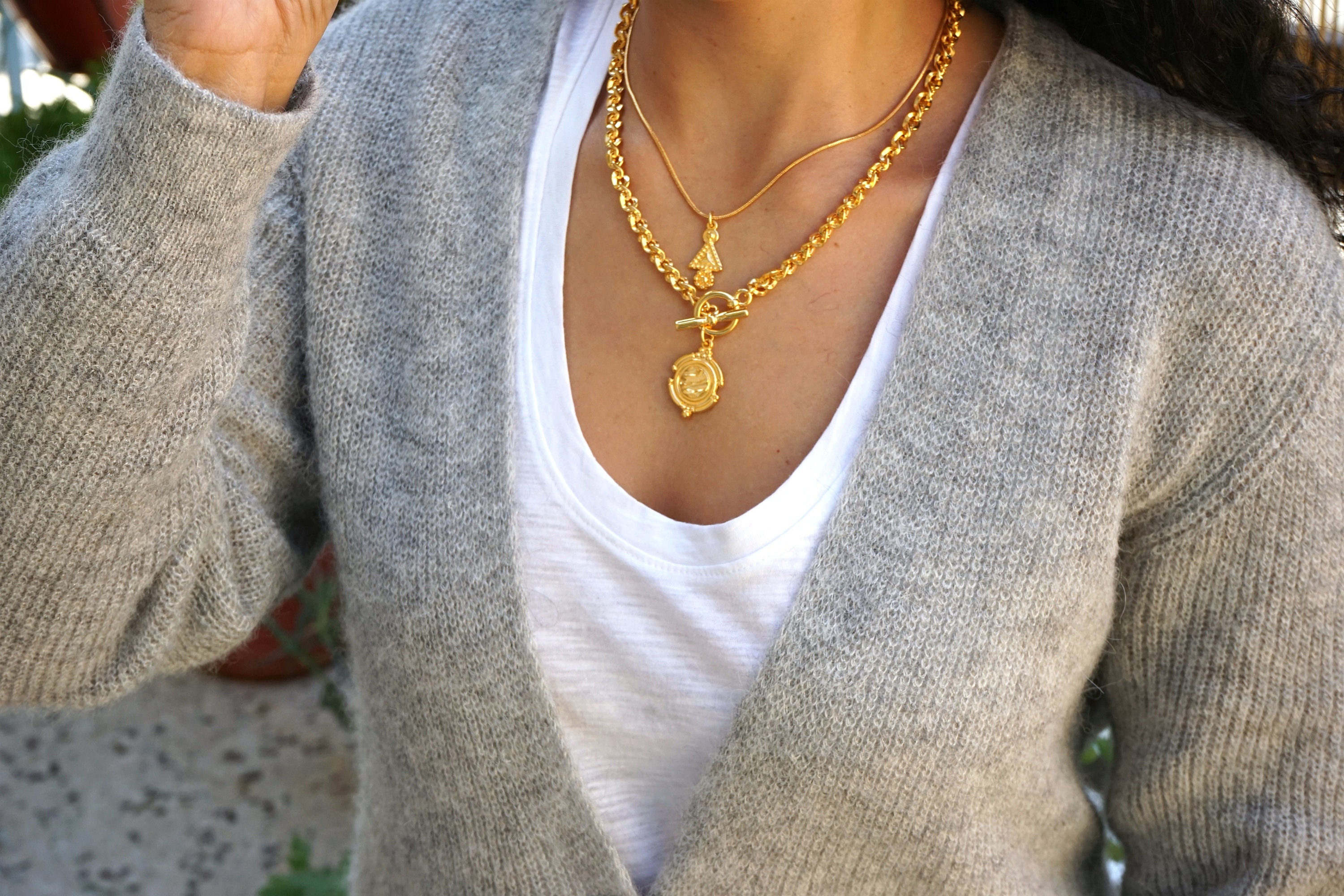 Gold thick chain collar locket necklace with an ethnic disc | Etsy