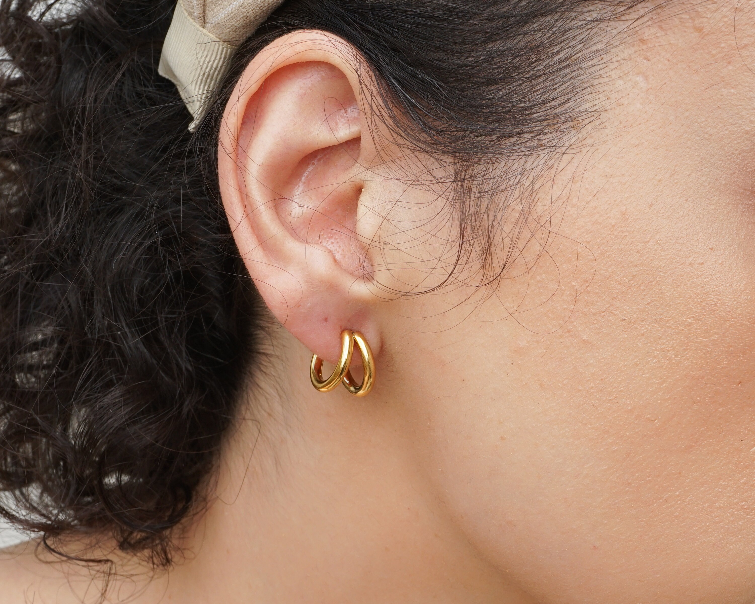 Gold Double Hoops Two Layer Hoop Double Multi Hoop Stainless | Etsy