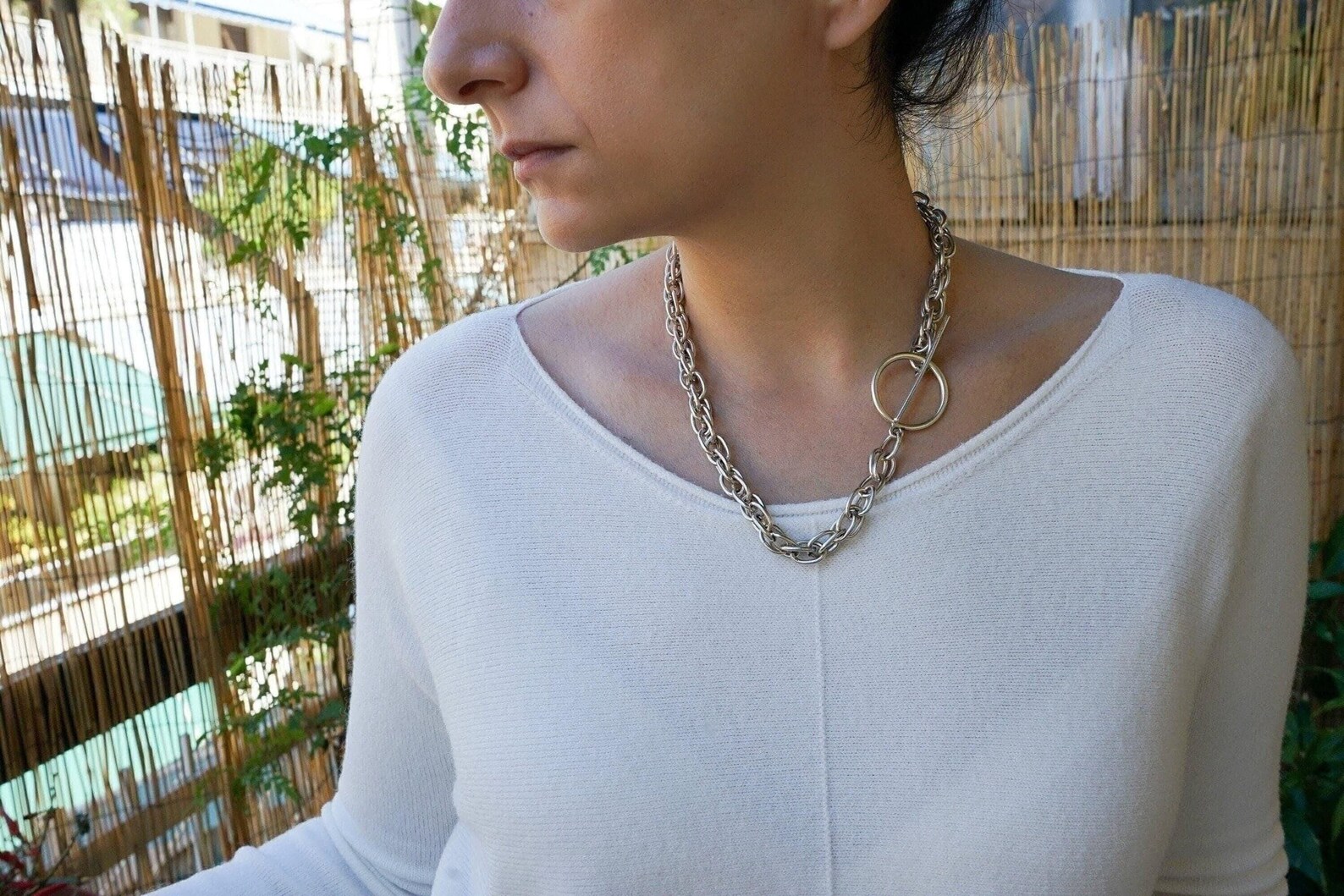 Boho Chic Large Silver T Bar Chunky Chain Necklace, T-clasp Necklace ...