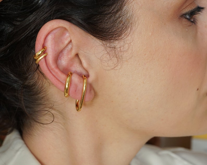 Single Gold Plated Large EAR CUFF Open Hoop No Piercing Non | Etsy