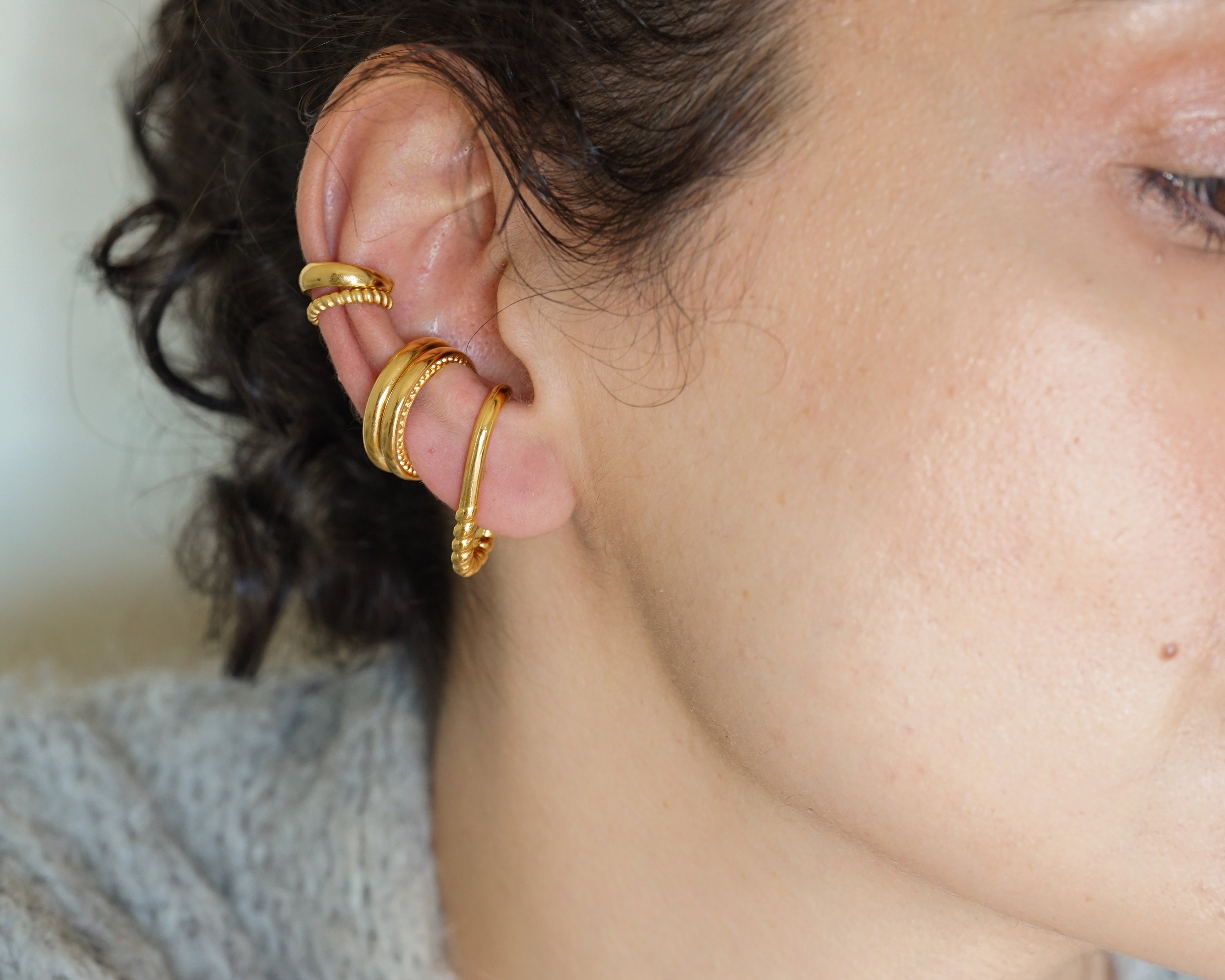 Single Gold Plated Large EAR CUFF open Hoop No Piercing Non | Etsy