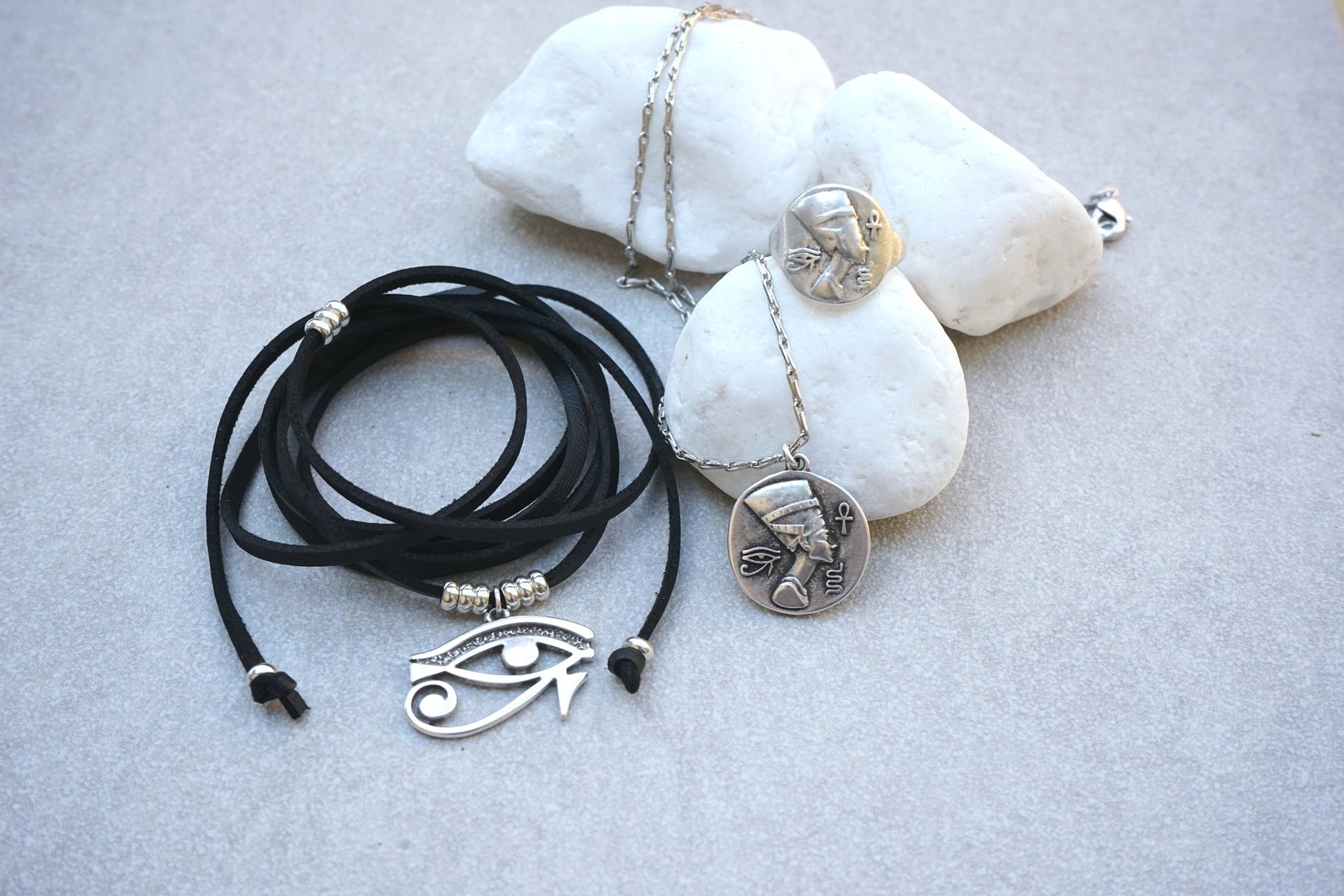 Silver Eye of Horus black Choker Tie Up Bolo Wrap Necklace | Etsy