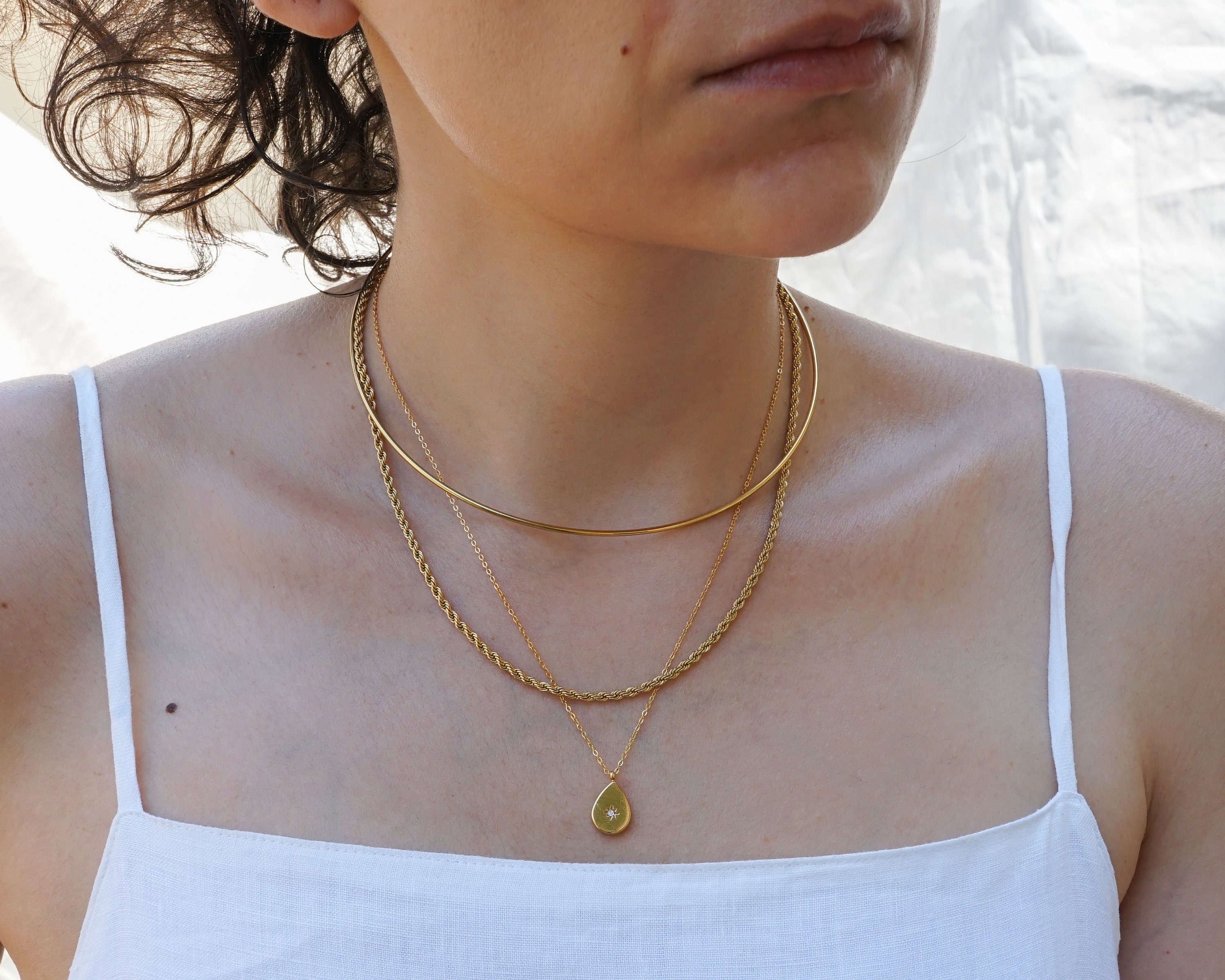 Gold Rectangle/Teardrop pendant wt Zircon necklace 24K gold | Etsy
